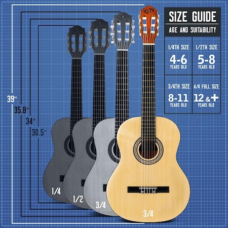 Pyle 39'' -Inch 6-String Classical Guitar - Guitar with Digital Tuner ...
