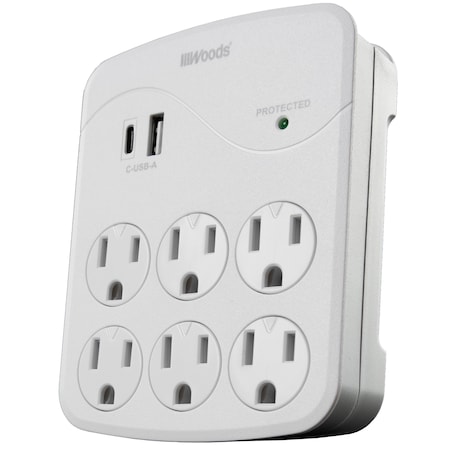 Southwire 6 OUTLET USB SURGE TAP 2.4A, USB-A & C PORTS, 1000 JOULES W ...