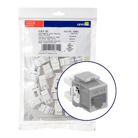 Leviton RJ JACK AND MODULE EXTREME CAT 5E UTP JACK 25PK, GREY 5G110-BG5 ...