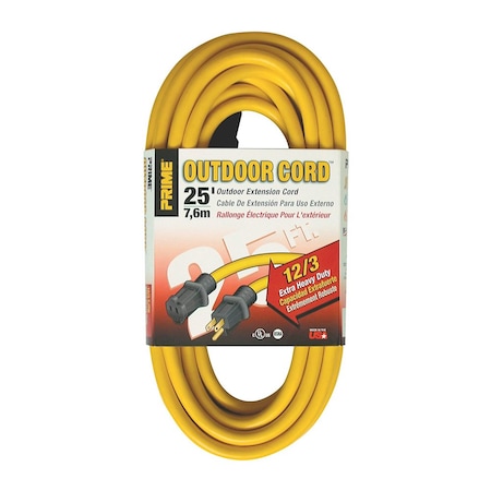 Prime Wire & Cable 25' 12/3 Sjtw Yellow Extension Cord PW-EC500825 | Zoro