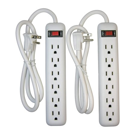 Prime Wire & Cable 6-Outlet White Power Strip, 3' Cord, Right Angle ...