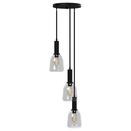 Ambiate Talia Trio 3-Lght Cluster Pndnt Fixture, Blk, Clr Glass Shades ...