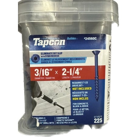 Tapcon 3/16-inch x 2-1/4-inch Climaseal Blue Flat Head T25 Concrete ...