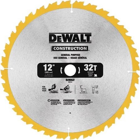 Dewalt Circular Saw Blades, Construction 12in. 32T Thin Kerf Miter ...