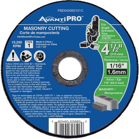 Avanti Pro Type 1 4-1/2 In. x 1/16 In. x 7/8 In. Masonry Cut-Off Wheel ...