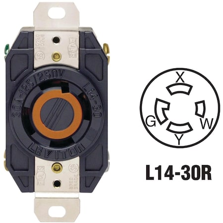 Leviton Locking Receptacle, L14-30R, 30 A, 125/250V AC, Black 065-2710 ...