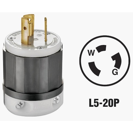 Leviton 20A 125V 3-Wire 2-Pole Industrial Grade Locking Cord Plug 121 ...