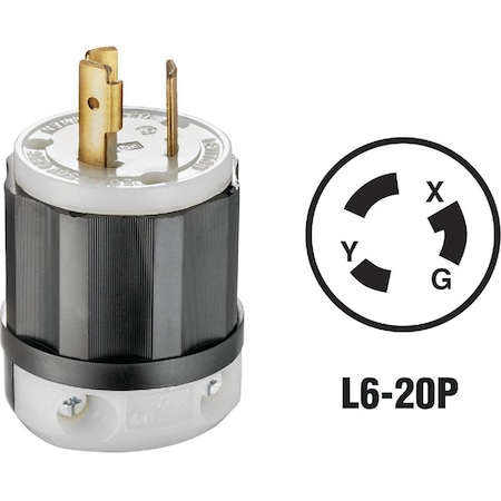 Leviton 20A 250V 3-Wire 2-Pole Industrial Grade Locking Cord Plug 121 ...