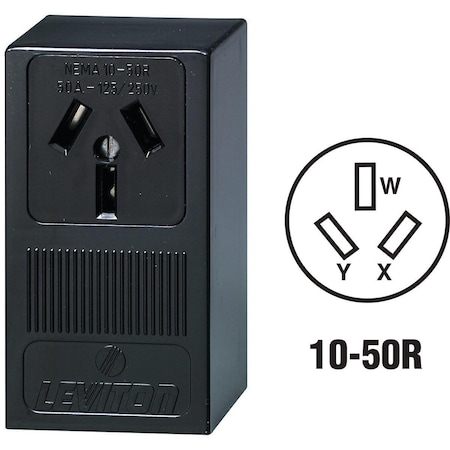 Leviton 50A Surface Mount Black 10-50R Non-Grounding Range Power Outlet ...
