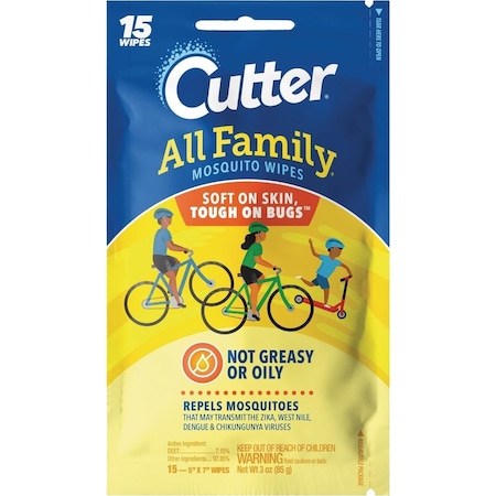 Cutter All Family Insect Repellent Wipes, 15PK HG-95838 | Zoro