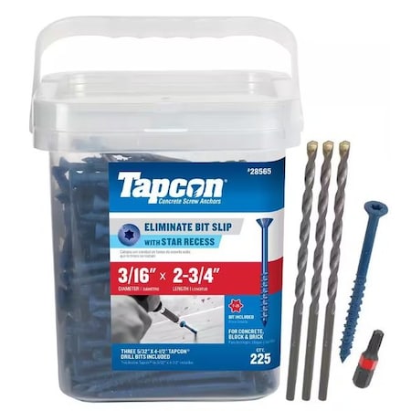 Tapcon 3/16-inch x 2-3/4-inch Climaseal Blue Flat Head T25 Concrete ...