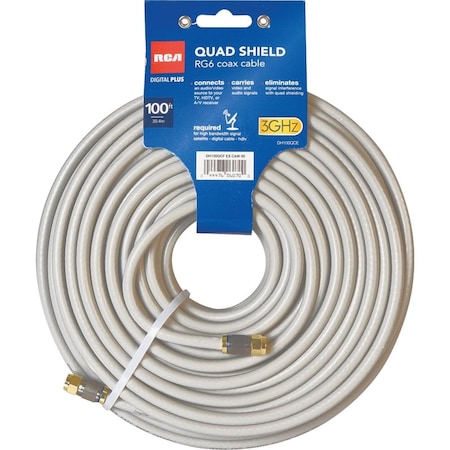 Rca 100 Ft. White RG6U Quad Shield Coaxial Cable DH100QCE | Zoro