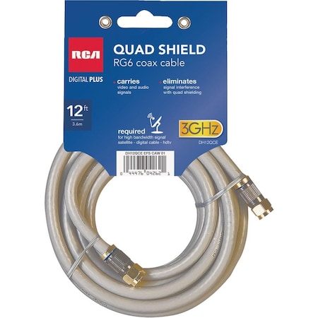 Rca 12 Ft. Gray Quad RG6 Coaxial Cable DH12QCE | Zoro