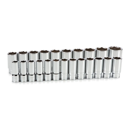 TEKTON 3/4" Deep Socket Set, Metric, 23 Piece, Exterior: Chrome Plated ...