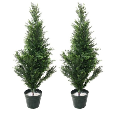 Nature Spring Set of 2 34-inch Artificial Cedar Tree, Faux Potted ...