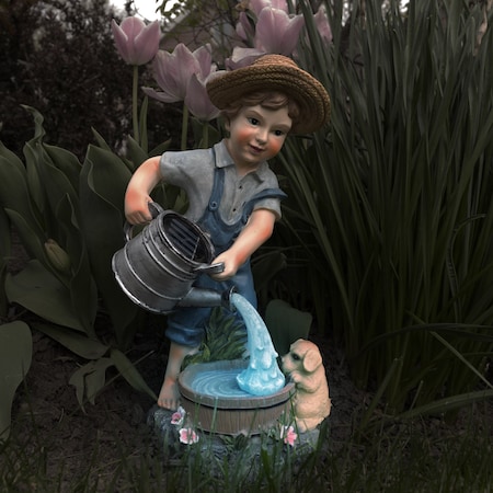 Pure Garden Solar Outdoor LED Light, Little Boy Statue 50-186-BOY | Zoro