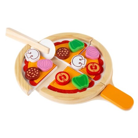 Toy Time Pretend Play Pizza Set Wooden Toy Food with Board, Crust ...