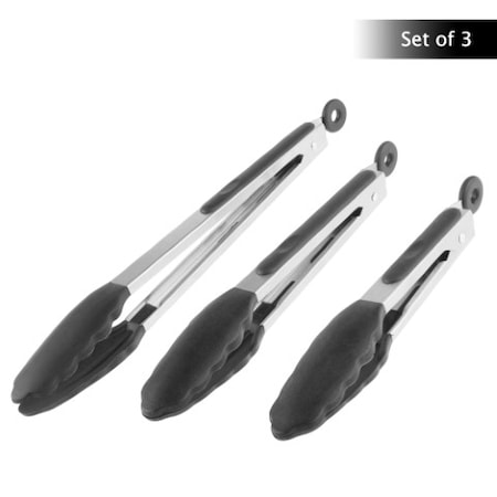 Hastings Home Set of 3 Kitchen Tongs, Stainless Steel with Non-Stick ...