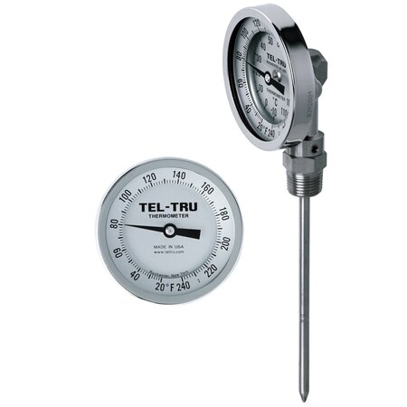 Tel-Tru 3in DIAL BOTTOM CONNECT, BIMETAL THERMOMETER, 6in STEM, 0/140F ...