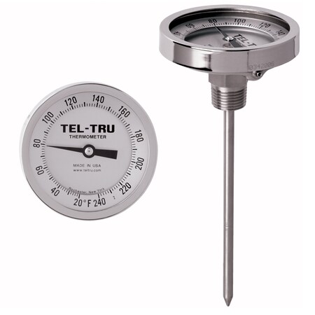 Tel-Tru 3in DIAL BACK CONNECT BIMETAL THERMOMETER, 9in STEM, 20/240F ...