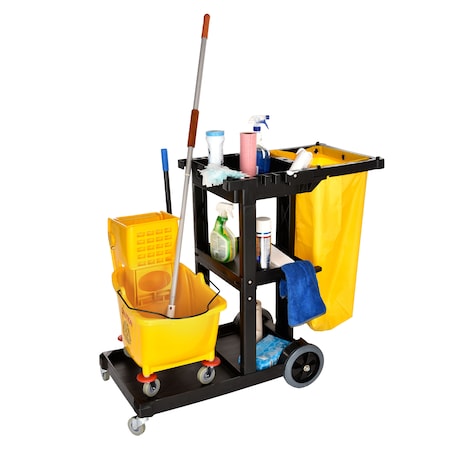 Alpine Industries 3-Shelf Janitorial Platform Cleaning PVC Cart with ...