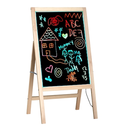 Alpine Industries LED Illuminated Wooden Message Writing Board on an A ...