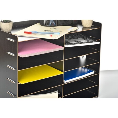 Adiroffice 12-Compartment Wood Paper Literature File Organizer, Black ...