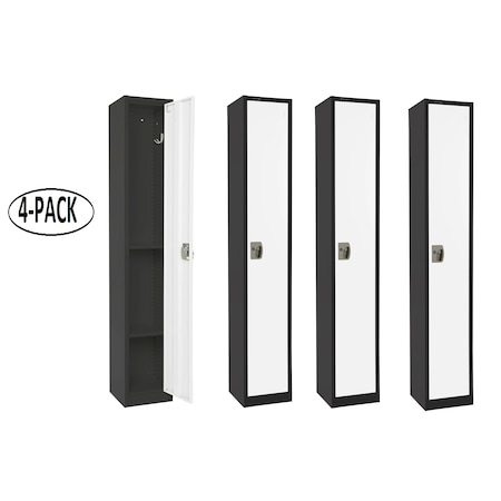 Adiroffice Large Single Door Locker, Black Body With White Doors, 4PK ...