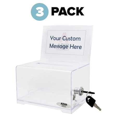Adiroffice Acrylic Clear Locking Suggestion Box, PK3 ADI637-3pk | Zoro