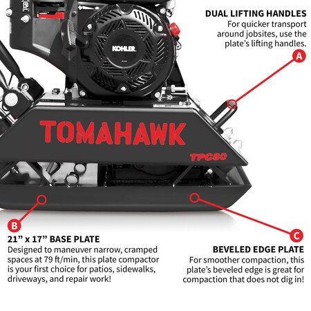 Tomahawk Power 6 HP Kohler Vibratory Plate Compactor Tamper Gravel Soil ...