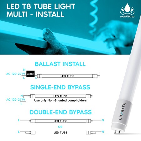 Luxrite T8 LED Tube Light Bulbs 13W (32W Equivalent) 1900LM 6500K ...