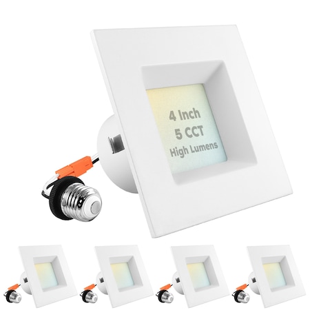 Luxrite 4 Inch Square LED Recessed Can Lights 5 CCT 2700K-5000K 14W ...