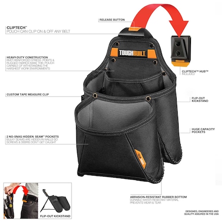 Toughbuilt Pouch, ClipTech Pouches, Polyester TB-CT-03 | Zoro