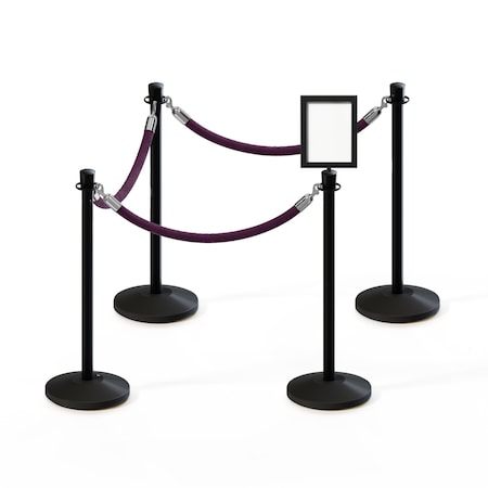 Montour Line Stanchion Post & Rope Kit Black 4CrownTop 3Purple Rope 8 ...