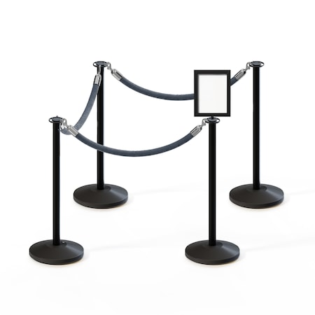 Montour Line Stanchion Post and Rope Kit Black, 4FlatTop 3Gray Rope 8 ...