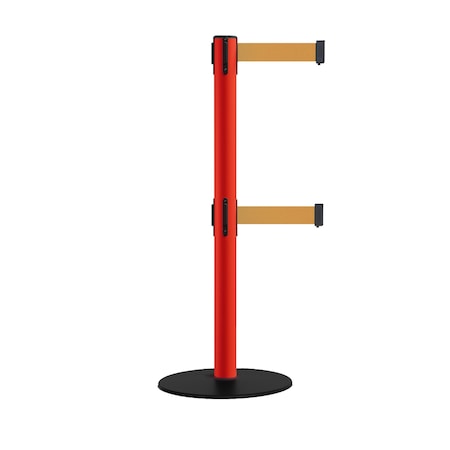 Montour Line Retractable Dbl Belt 2.5" Red Post , Low Base, 9' Brown ...