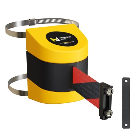 Montour Line Retractable Belt Barrier Yellow Clamped Mount, 20ft. Blk ...