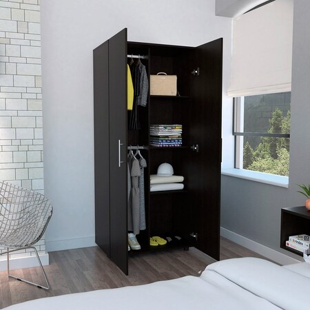 Tuhome Tera Amoire, Four Shelves, Double Door Cabinet, Four Legs, Metal ...