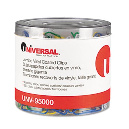 Universal Paper Clips- Vinyl Coated Wire- Jumbo- Assorted Colors, 250PK ...