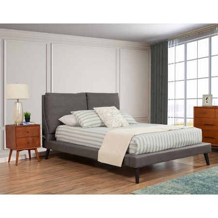 Alpine Furniture Gabriela Platform Bed, Grey Upholstery, Black Legs ...