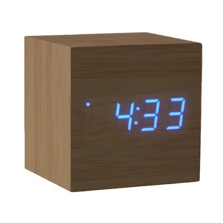 Endless Games Flashing Blue LED Wooden Cube Digital Alarm Clock with ...