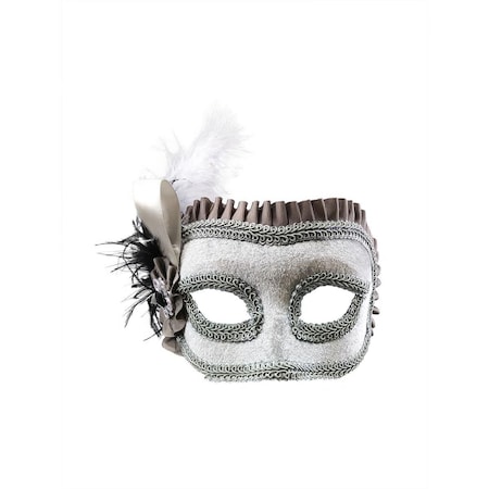 Perfectpretend Venetian Masquerade Silver Satin Mardi Gras Feather ...