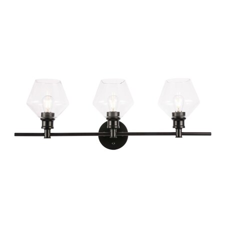 Living District Gene 3 Light Black & Clear Glass Wall Sconce LD2316BK ...
