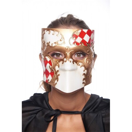 Kayso Red Gold Full Face Bauta Style Plastic Mask PM034RD | Zoro