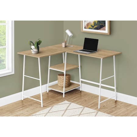 Daphnes Dinnette 48 in. Natural Top & White Metal Corner Computer Desk ...
