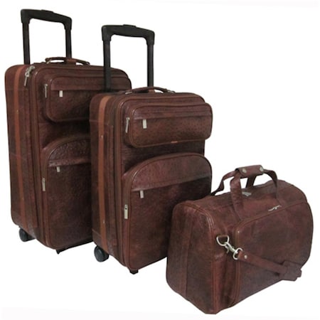 A1 Luggage Ostrich Print Leather Traveler Set Brown - 3 Piece A13587790 ...