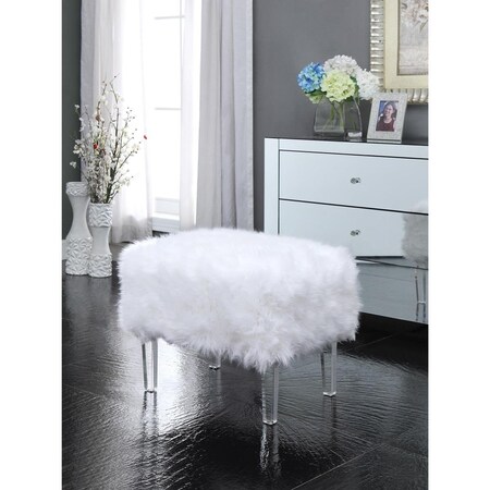 Comfortcorrect Charlie Luxe Faux Fur Acrylic Leg Ottoman - White ...
