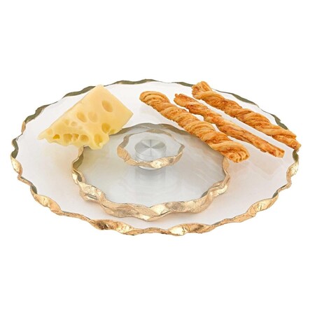Tarifa 13 in. Hand Decorated Chiseled Edge Gold Leaf Turning Platter ...