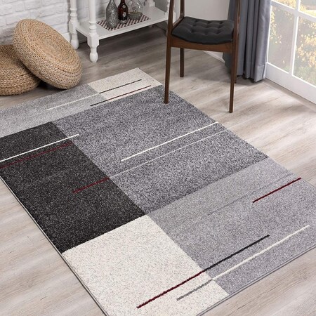 Palacedesigns 8 x 11 in. Modern Geometric Rectangle Area Rug, Grey ...