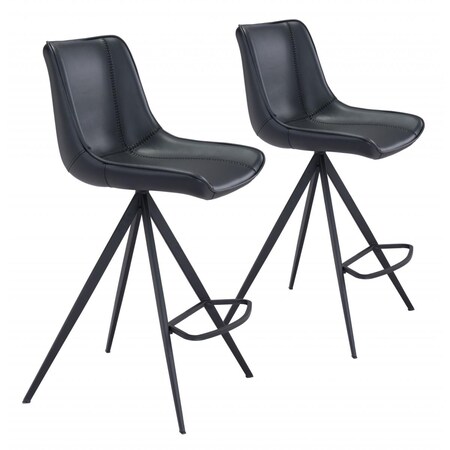 Homeroots Black on Black Faux Leather Triangle Base Counter Chairs, 2PK ...